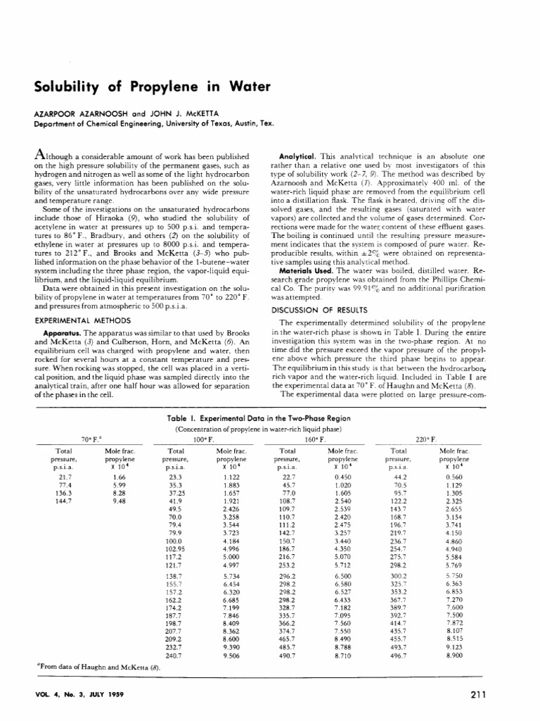 Propylene Solubility in Water Study | PDF | Phase (Matter) | Solubility