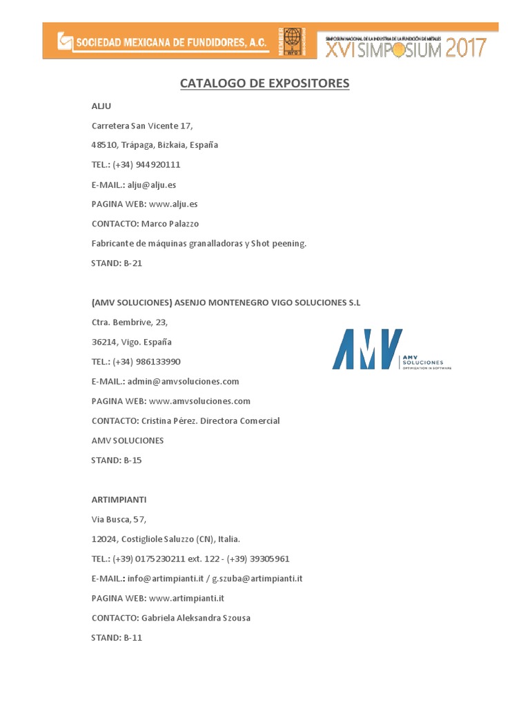 XVI SIMPOSIO Catalogo de Expositores | PDF | Procesos de negocio | Industrias