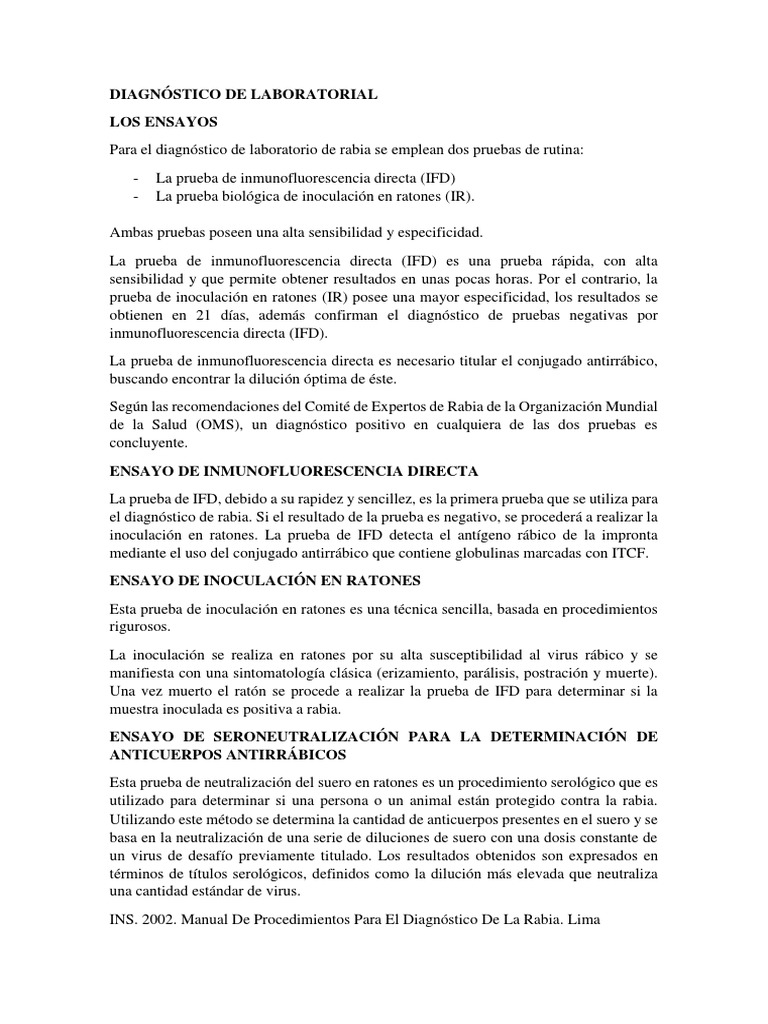 Diagnóstico de Rabia: Pruebas y Métodos | PDF | Rabia | Inmunofluorescencia