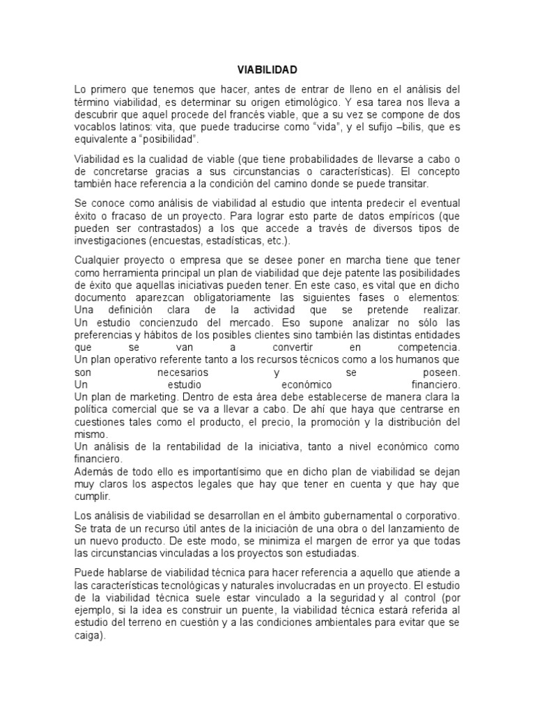 Concepto Viabilidad y Factibilidad | PDF | Beneficio (economía) | Mercado (economía)