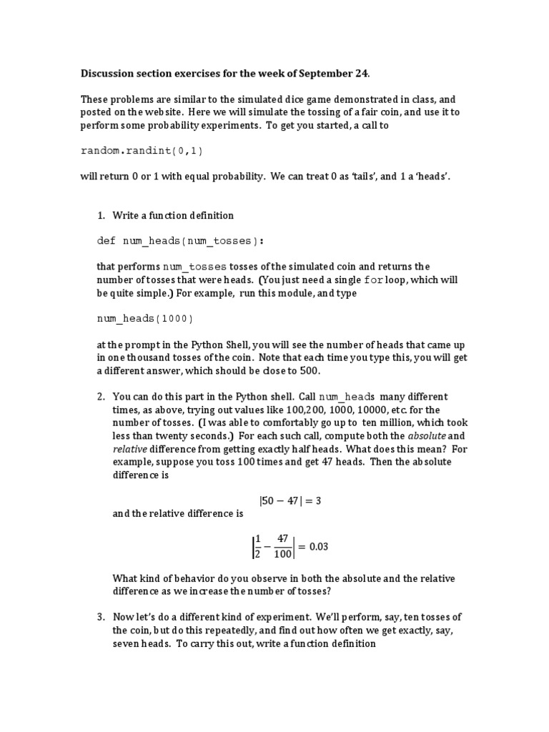 Random Integers Coin Toss in Python | PDF | Function (Mathematics ...