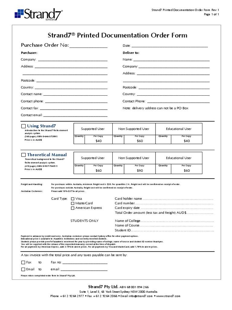 Strand7 Documentation Order Form | PDF | Receipt | Service Industries