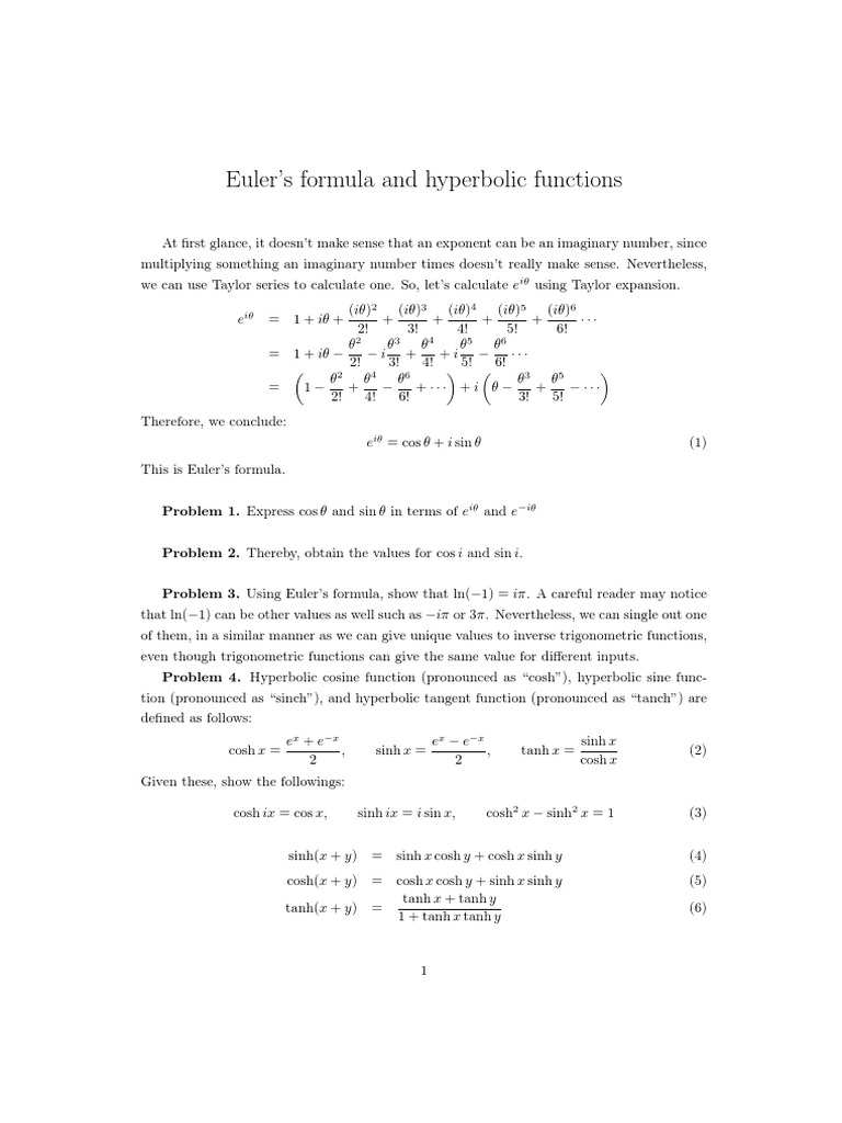 Euler's Formula and Hyperbolic Functions | PDF | Trigonometric Functions | Sine