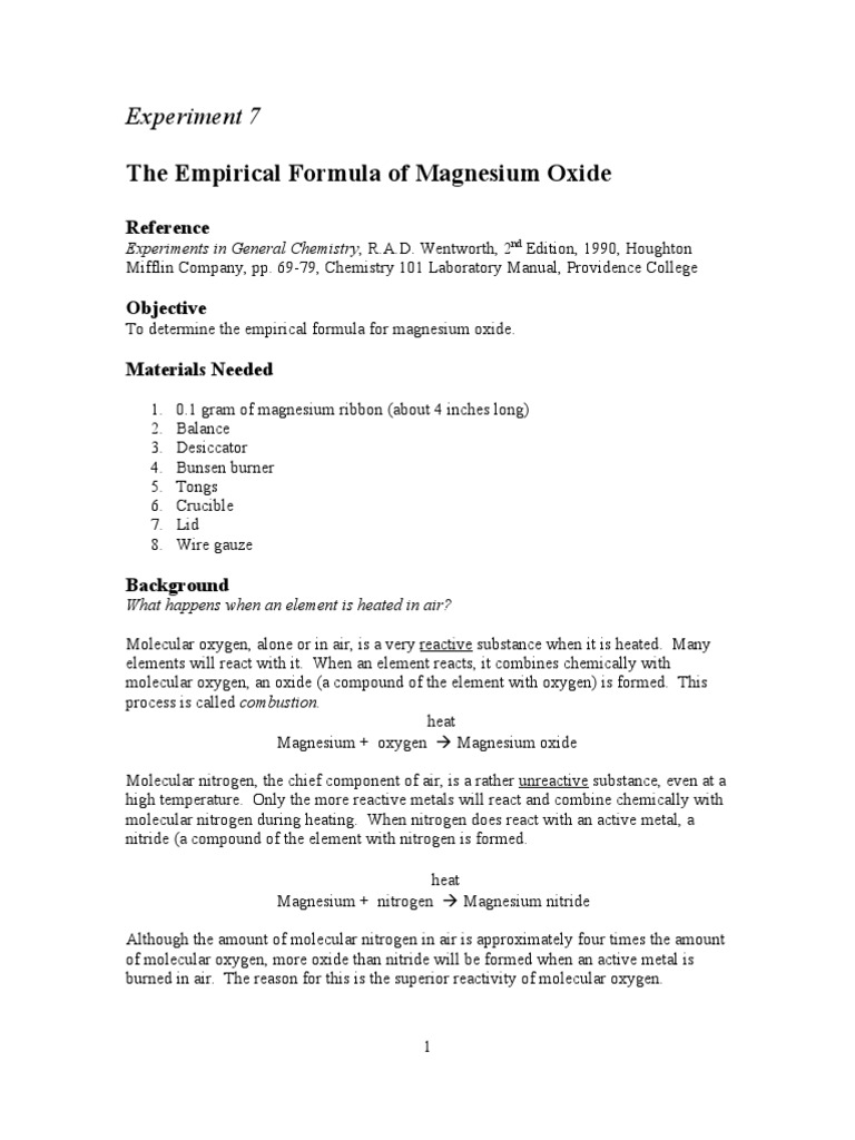 7-Empirical Formula For MgO | PDF | Magnesium | Oxide