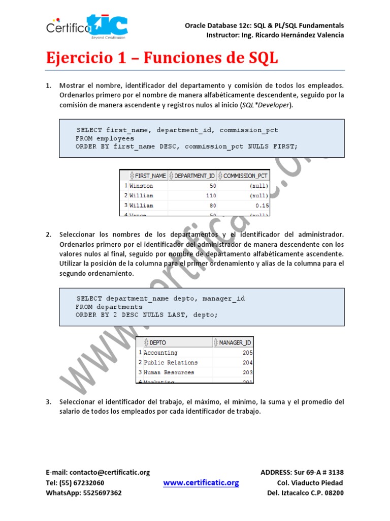 Funciones Avanzadas de SQL para el Análisis de Datos de Empleados | PDF | SQL | Software de la ...