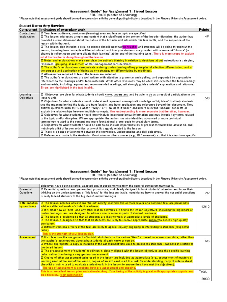 Differentiation Tiered Lesson Marking Guide | PDF | Educational ...