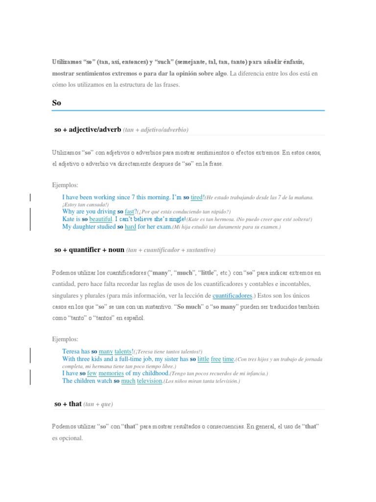 Uso de "so" y "such" en inglés | PDF | Ocio