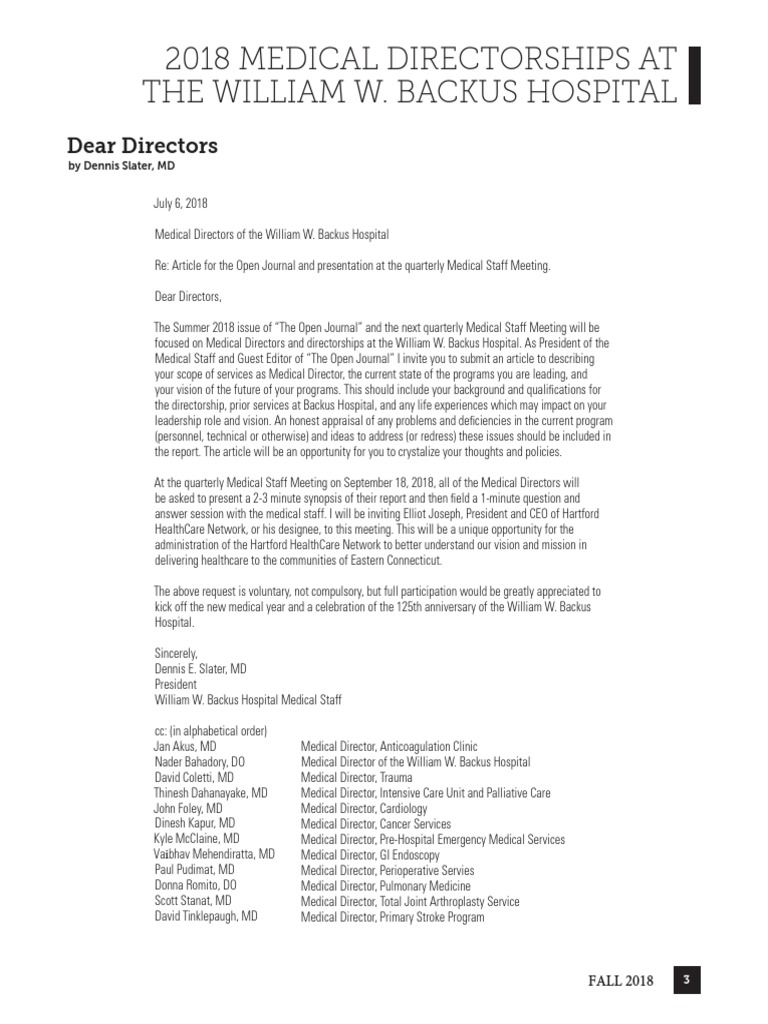 Issue 3 Dennis Slater Dear Directors Letter | PDF | Hospital | Health Care
