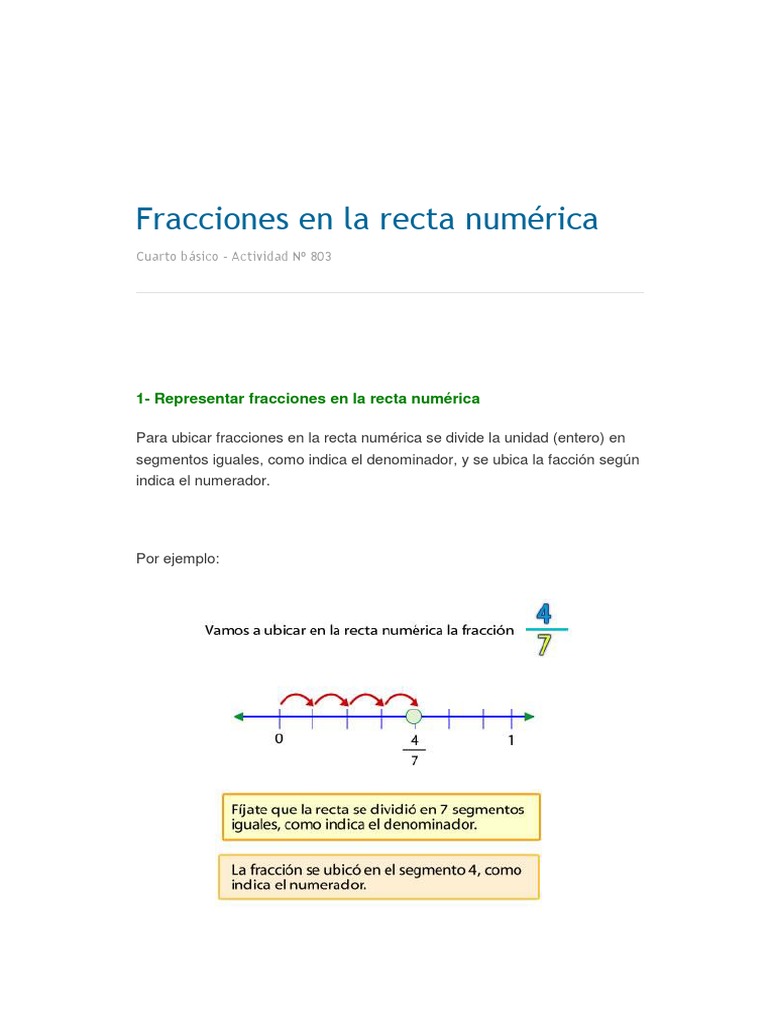 Fracciones en La Recta Numérica | PDF | Fracción (Matemáticas ...