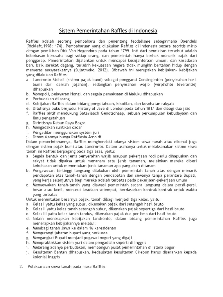 Sistem Pemerintahan Raffles Di Indonesia | PDF
