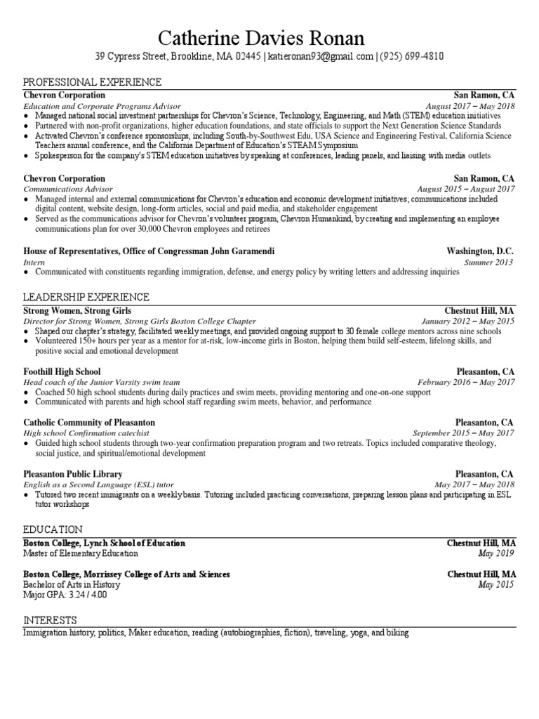 Catherine Ronan Resume 2018 | PDF | Science, Technology, Engineering ...