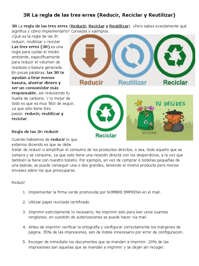 La Regla de las Tres Erres: Guía Práctica | PDF | Reciclaje | Residuos