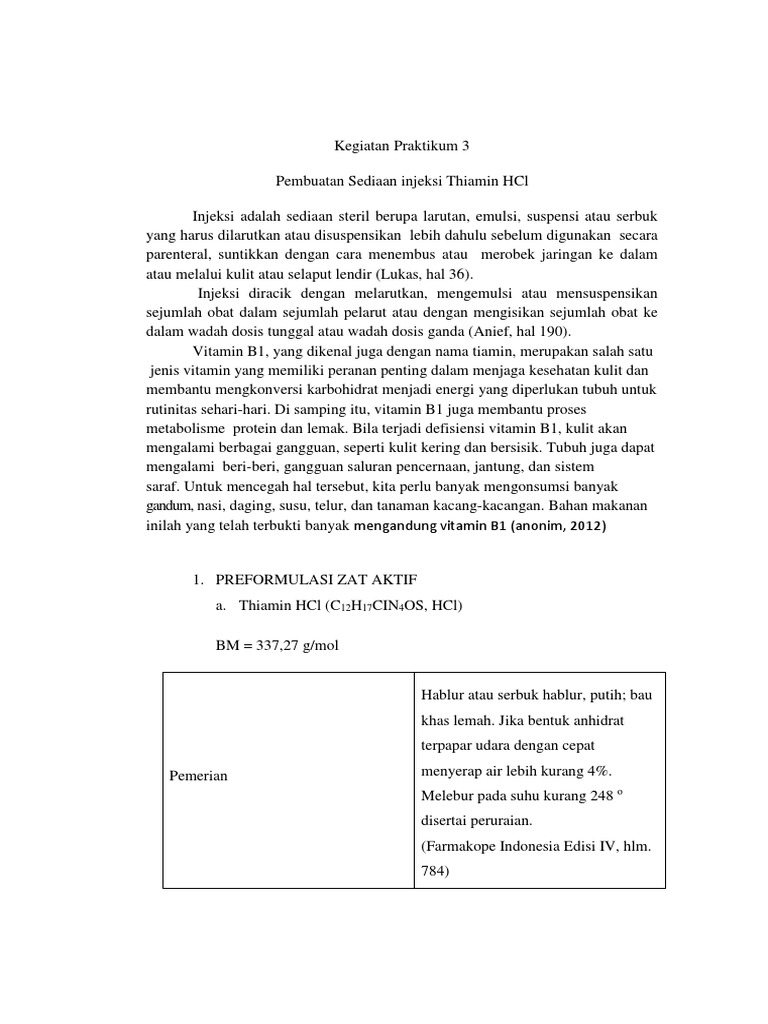 KARAKTERISASI SEDIAAN INJEKSI THIAMIN HCl | PDF