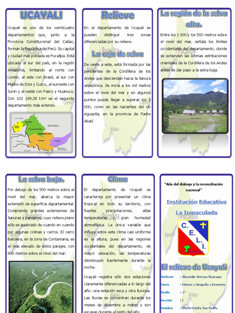 Triptico Relieve de Ucayali | Ciencias de la tierra y de la vida | Ciencias de la Tierra