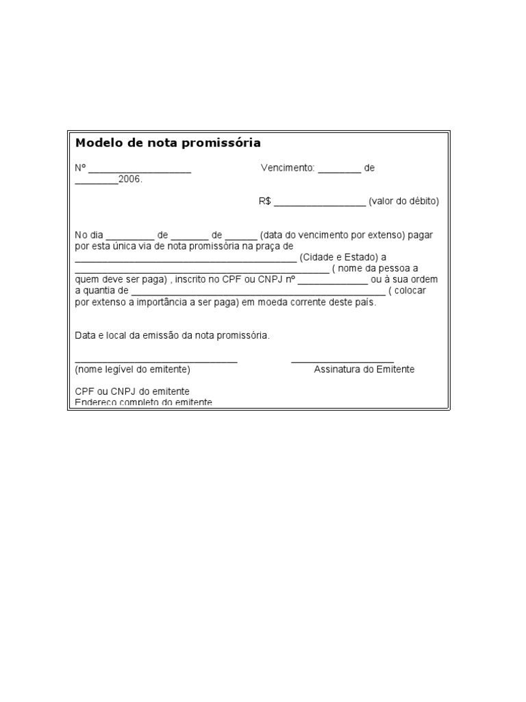 Modelo de Nota Promissória para Imprimir | PDF