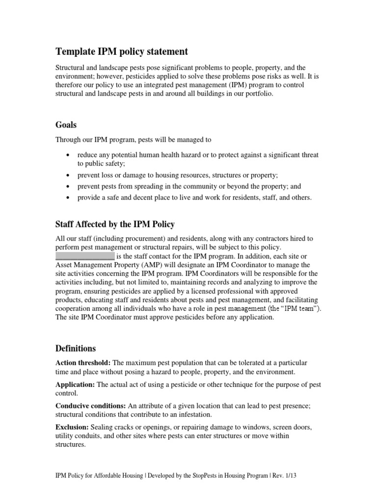 Template IPM Policy Statement: Goals | PDF | Pest Control | Pesticide