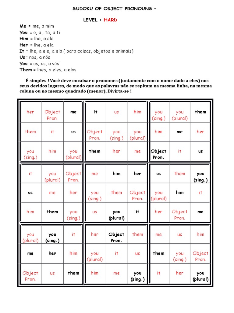 Solução Do Sudoku de Object Pronouns | PDF | Art