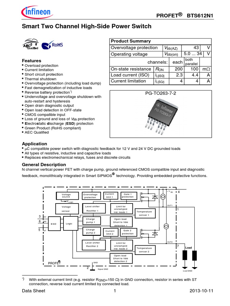 Infineon Bts612n1 E3128a Ds v01 00 en | PDF | Field Effect Transistor | Electrostatic Discharge