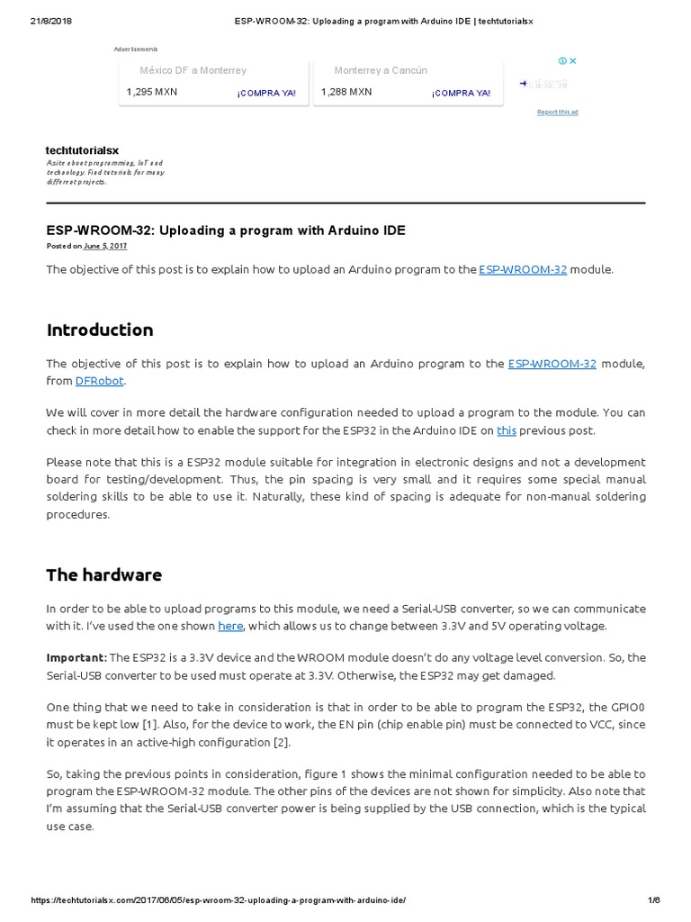 Uploading Programs To The Esp Wroom 32 Module Using The Arduino Ide Pdf Arduino Computer