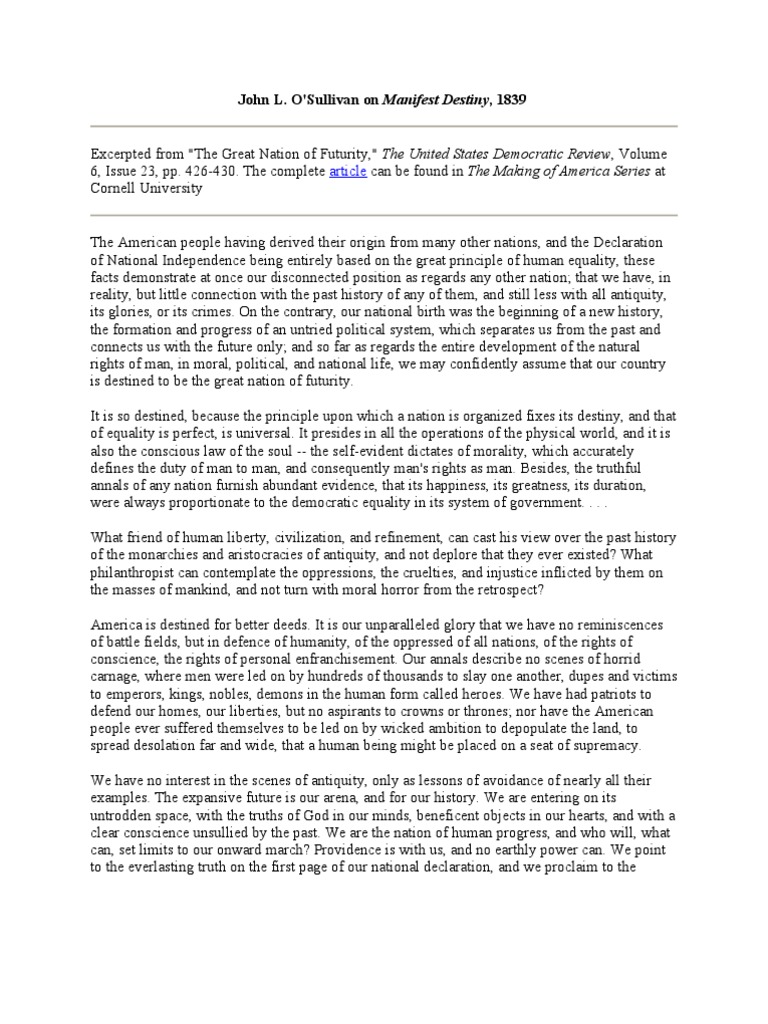 John L O'Sullivan Manifest Destiny | PDF | Egalitarianism | Conscience