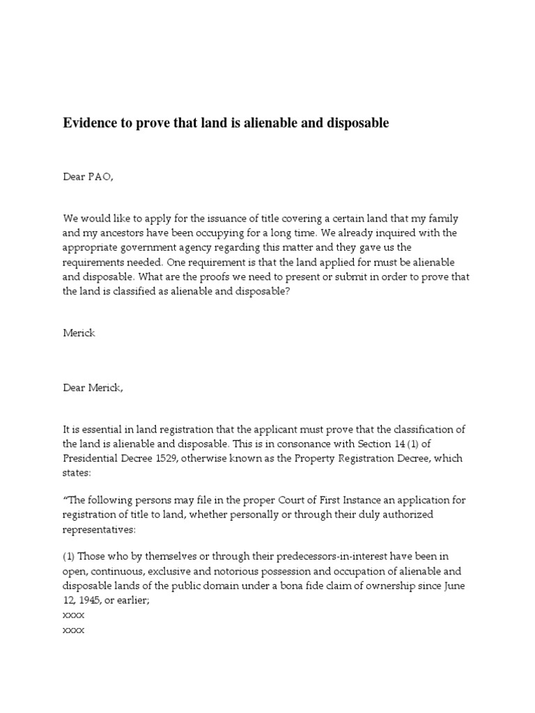 Proving Alienable and Disposable Land | PDF | Burden Of Proof (Law ...