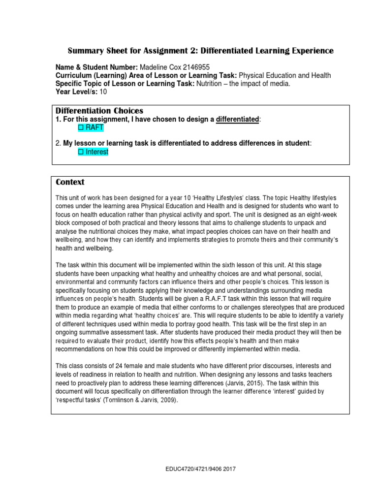 Assignment 2 Task Design - Raft | PDF | Physical Education | Learning
