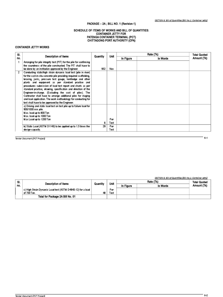 Container Jetty Works Bill of Quantities | PDF | Deep Foundation ...