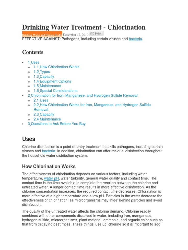 Drinking Water Treatment | PDF | Water Purification | Chlorine