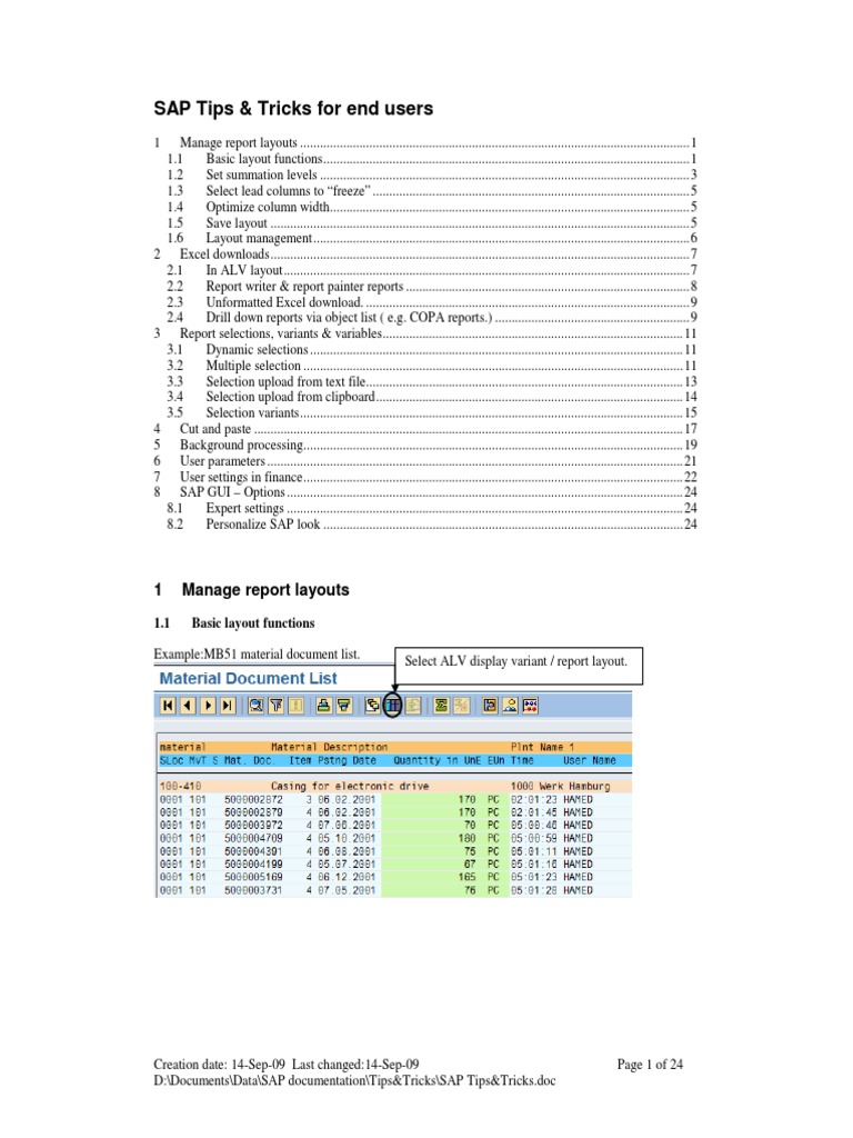 SAP Tips&Tricks For End Users | PDF | Microsoft Excel | Areas Of ...
