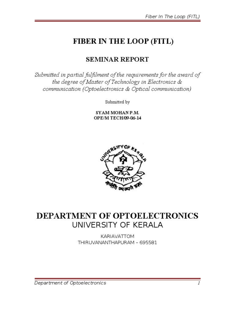 Fiber In The Loop Seminar Report | PDF | Fiber To The X ...