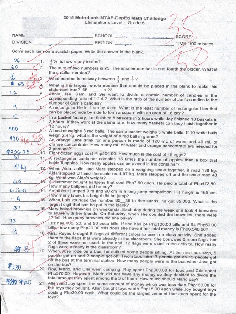 Mtap Reviewer - Grade 6 PDF | PDF