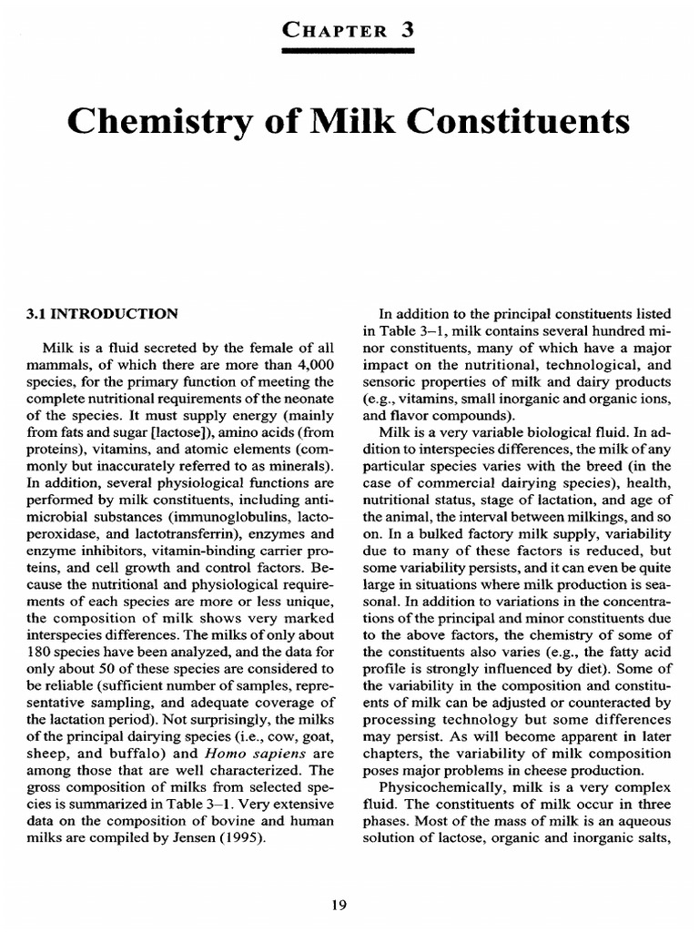 3 Chemistry of Milk Constituents PDF | Download Free PDF | Emulsion | Milk