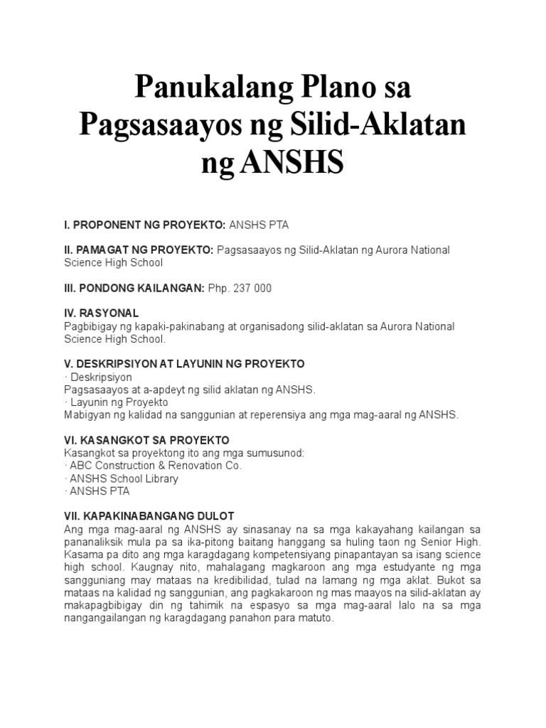 Panukalang Proyekto Halimbawa | PDF