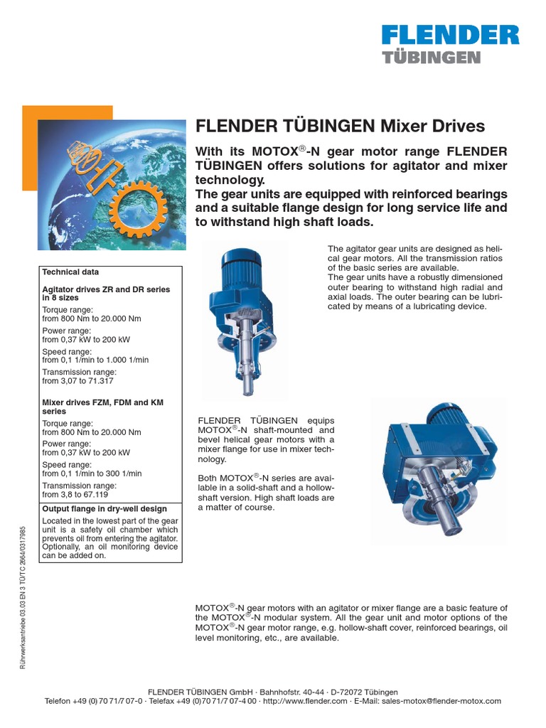 Flender Tübingen Mixer Drives: Technical Data Agitator Drives ZR and DR ...