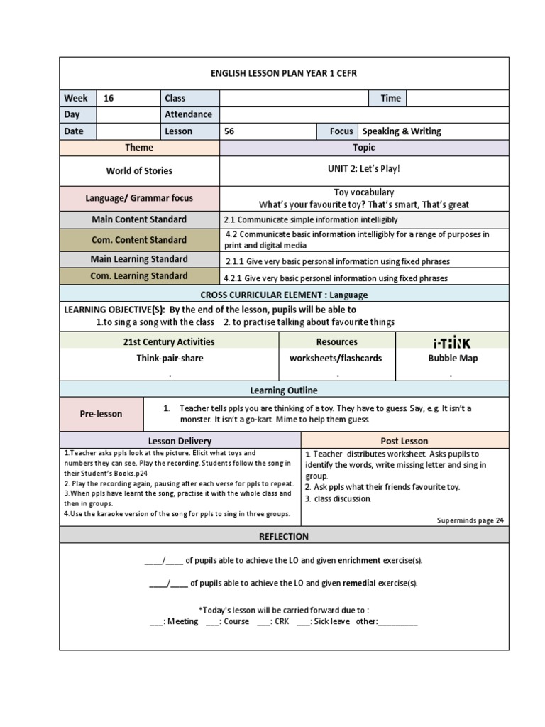 Year 1 English Lesson Plans: Toys | PDF | Lesson Plan | English Language