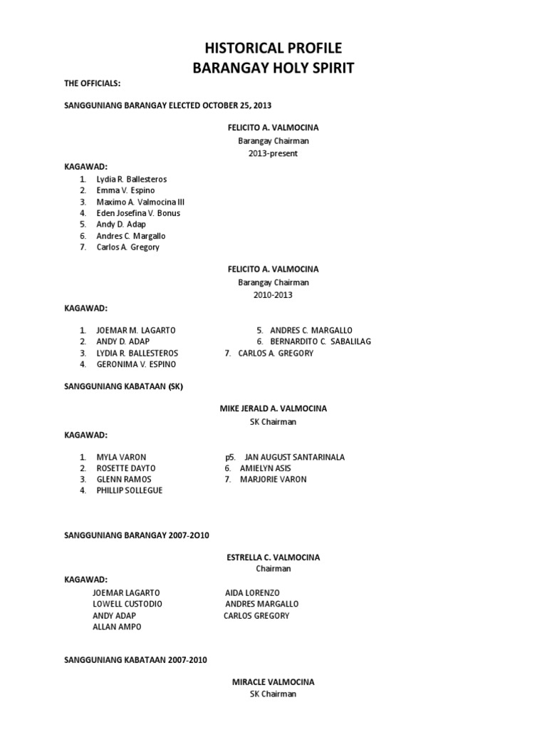 Historical Profile Barangay Holy Spirit | Download Free PDF | Taxes ...