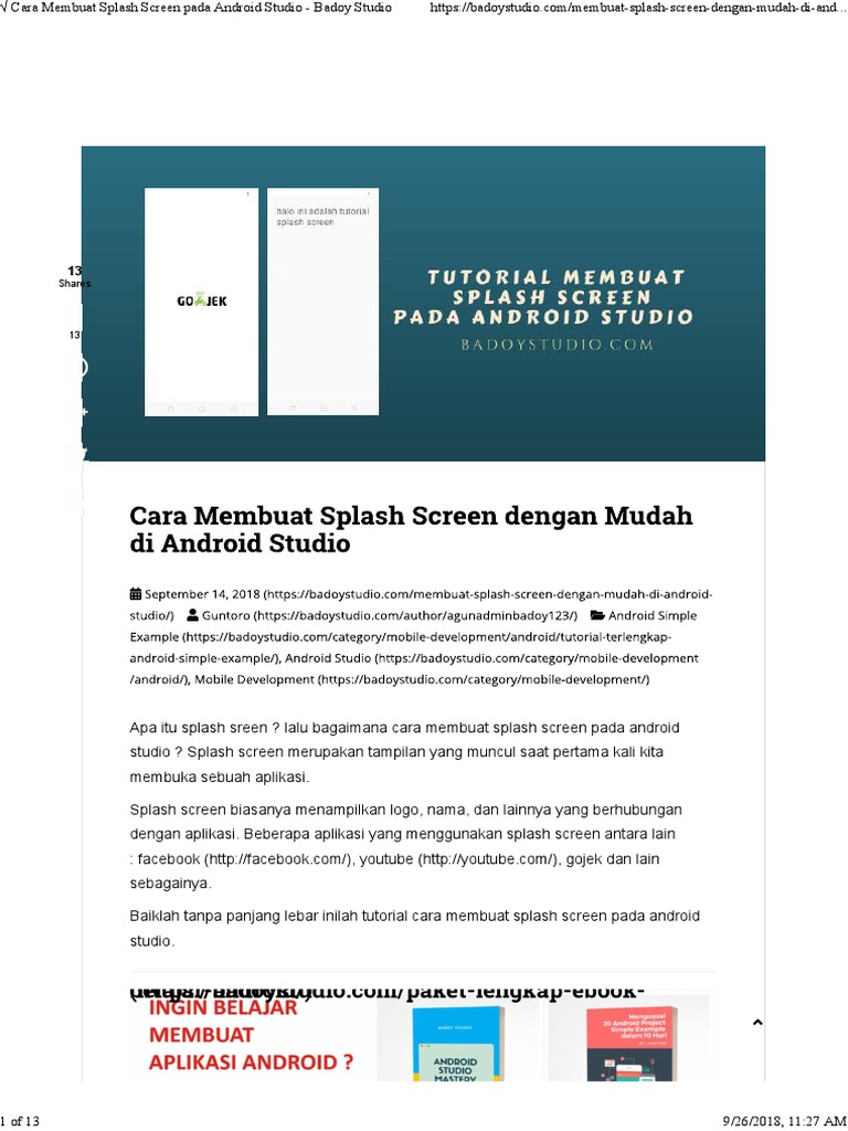 Cara Membuat Splash Screen Pada Android Studio - Badoy Studio | PDF