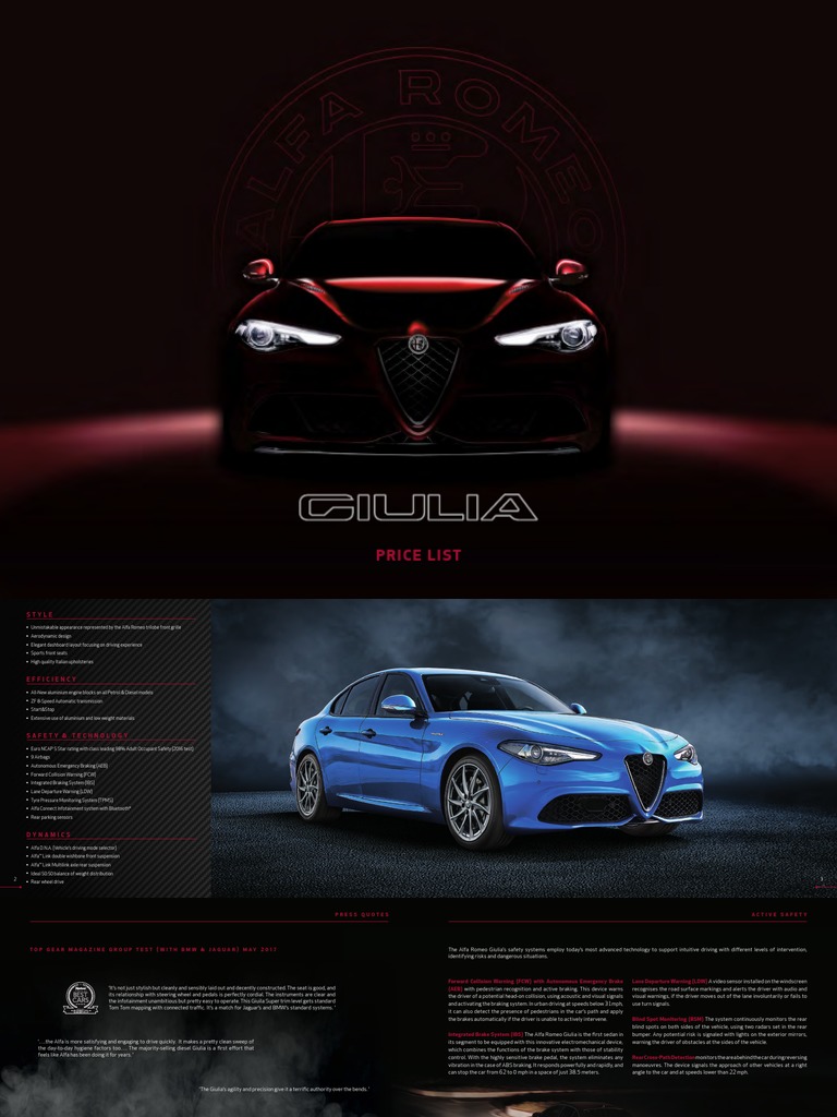 Alfa Romeo Giulia Range and Quadrifoglio Pricelist | PDF | Vehicle ...