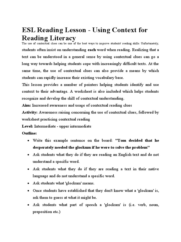 ESL Reading Lesson Chunking | PDF | Word | Part Of Speech