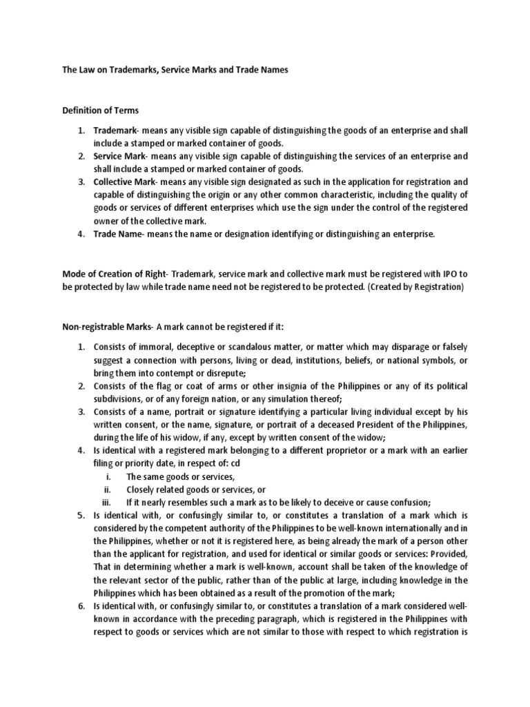 The Law On Trademarks, Service Marks and Trade Names | PDF | Trademark ...