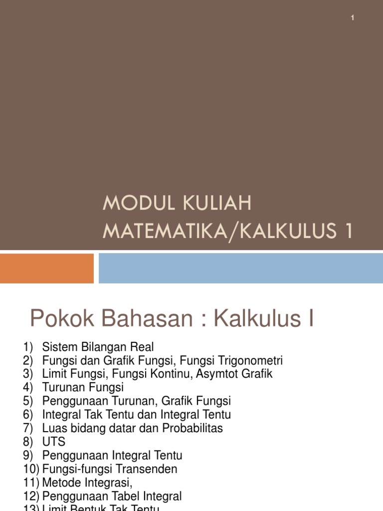 MODUL KULIAH MATEMATIKA/KALKULUS 1 | PDF