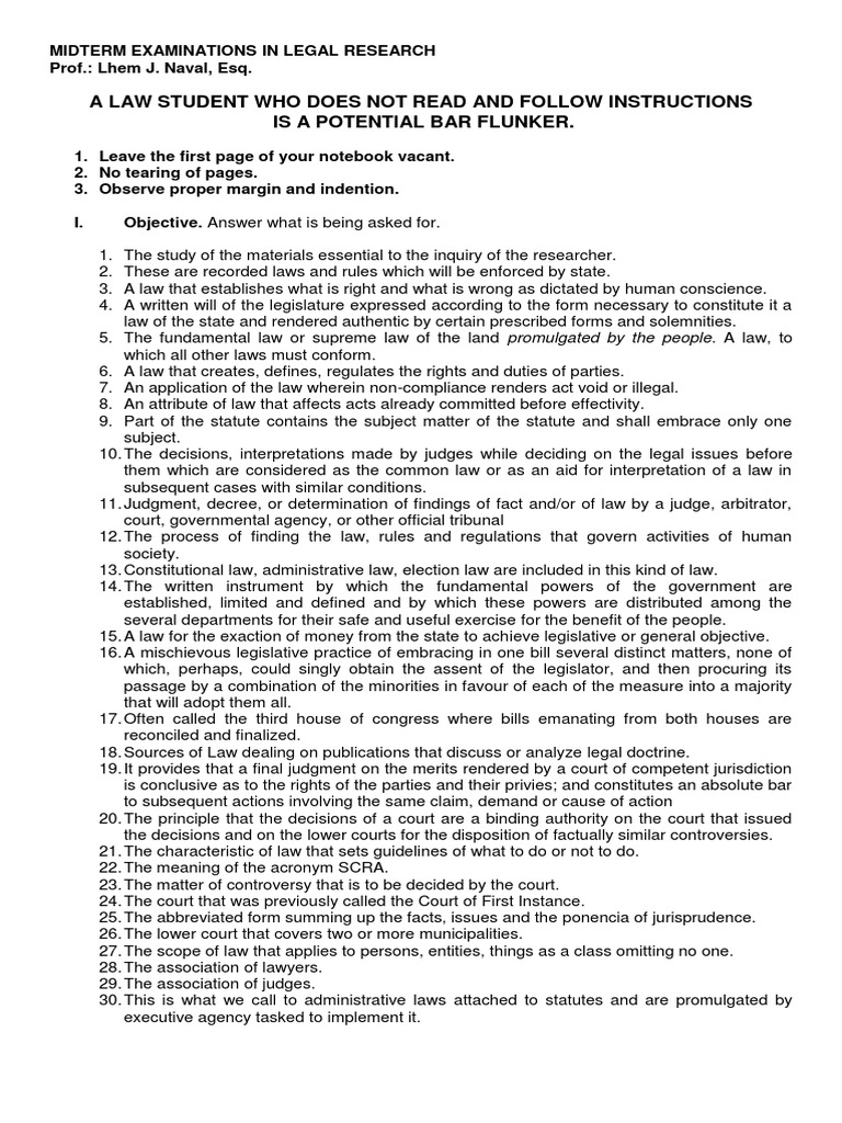 Midterm Exam in Legal Technique and Logic | PDF | Precedent | Question