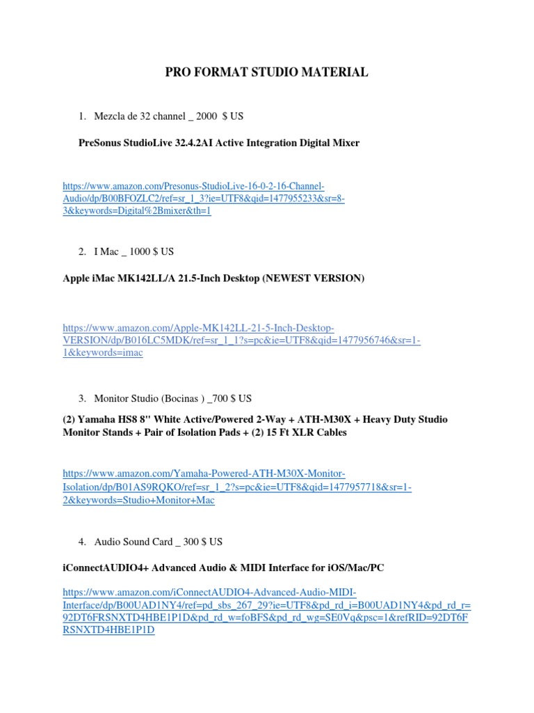 Pro Format Studio Material | PDF | Microphone | Audio Electronics