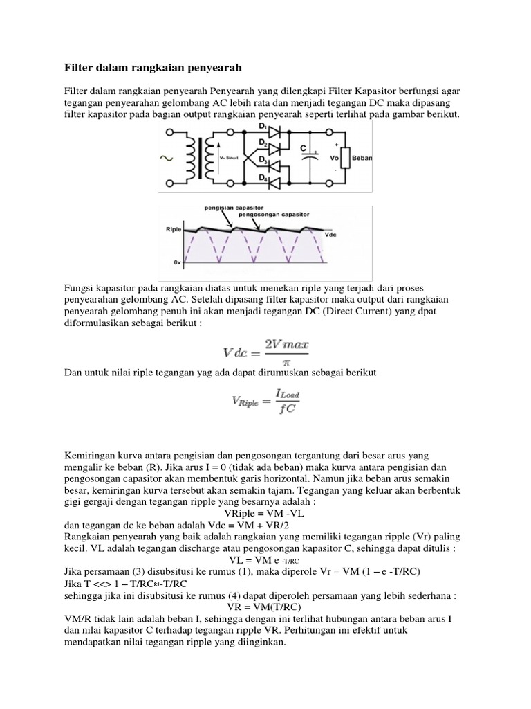 Filter Kapasitor pada Rangkaian Penyearah | PDF | Sains & Matematika ...