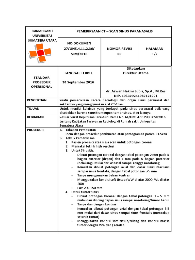 SOP CT - SCAN Sinus | PDF