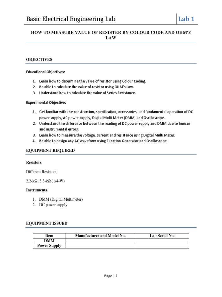 Basic Electrical Engineering Lab: How To Measure Value of Resister by ...