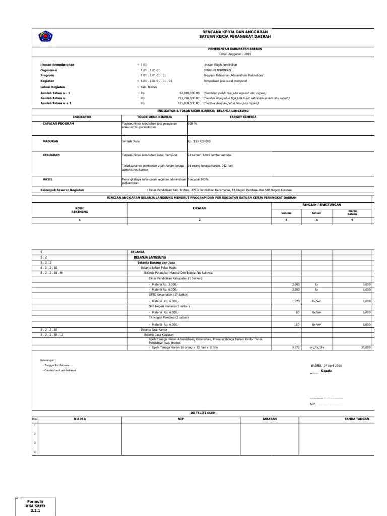 Contoh Form Rka Dan Dpa | PDF
