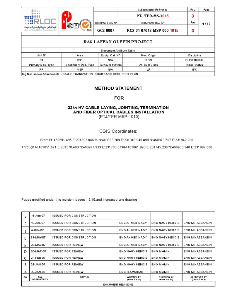 Ms 33kv Cable Laying | PDF | Excavation (Archaeology) | Duct (Flow)