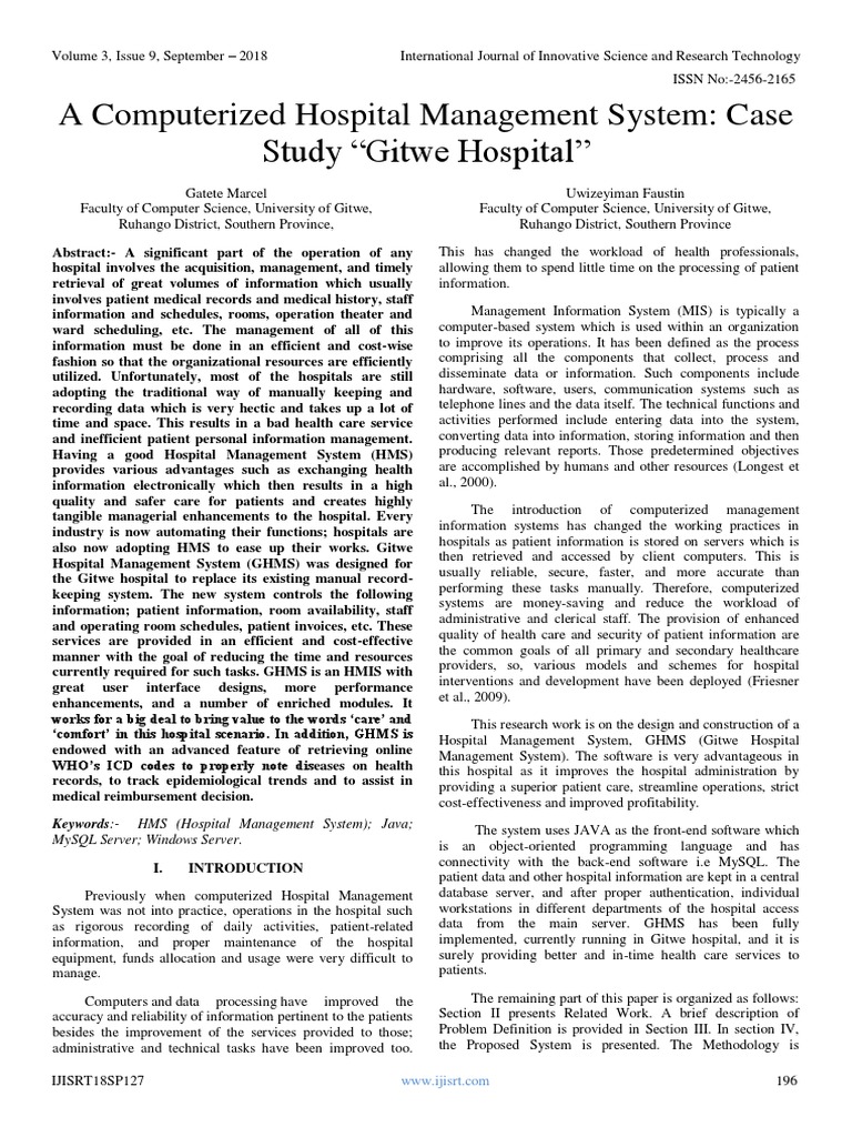 A Computerized Hospital Management System: Case Study "Gitwe Hospital ...