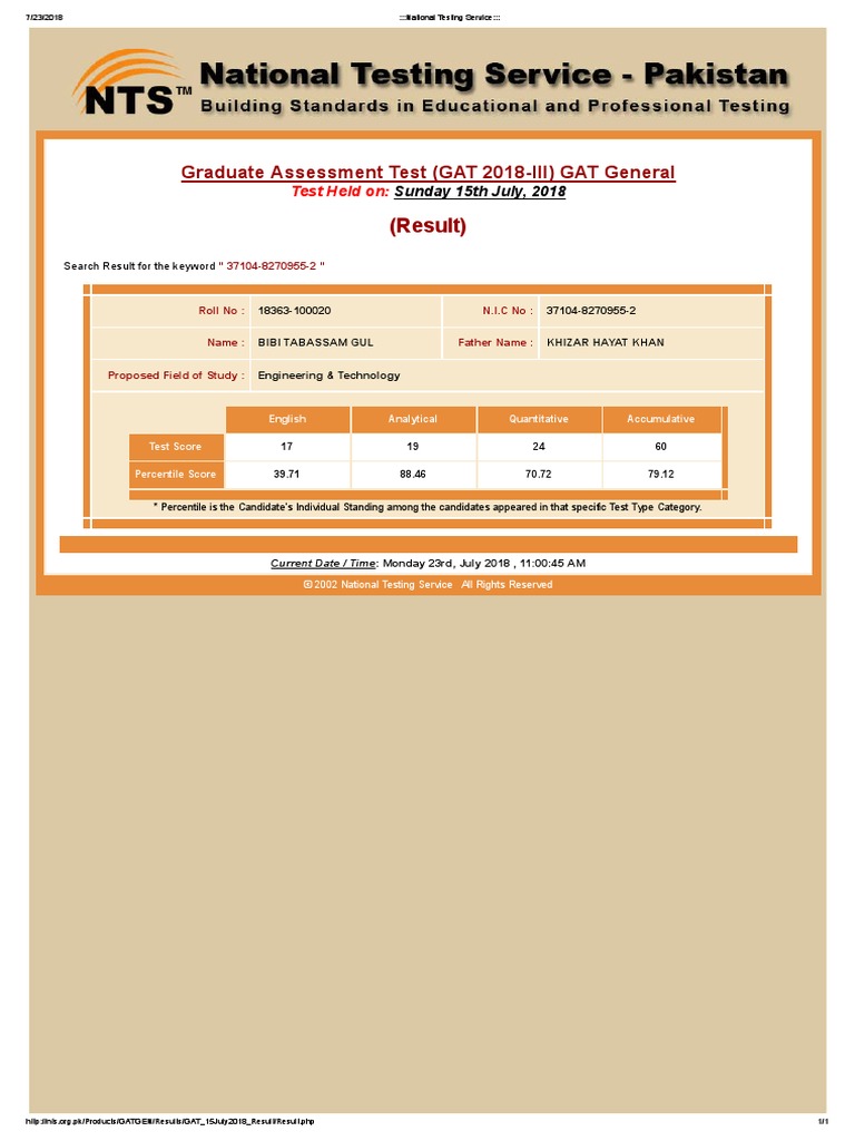 Graduate Assessment Test (GAT 2018-III) GAT General: (Result) | PDF Graduate Assessment Test (GAT 2018-III) GAT General: (Result) | PDF